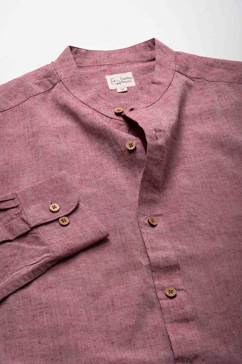 Maroon · Mandarin Collar Shirt - Earthy Route